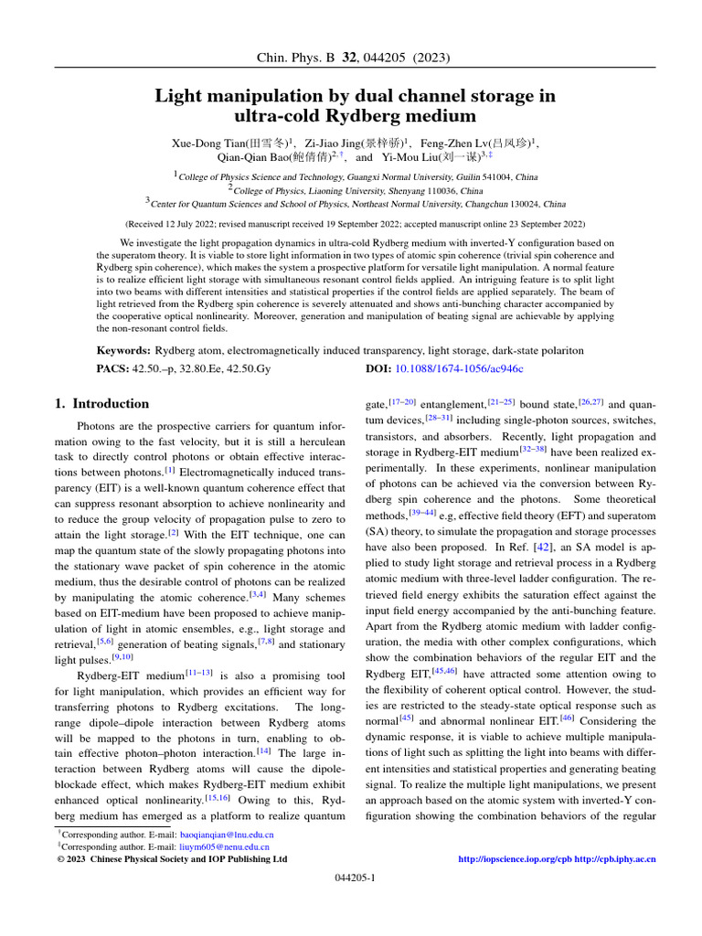 7.light Manipulation by Dual Channel Storage in Ultra-Cold Rydberg ...
