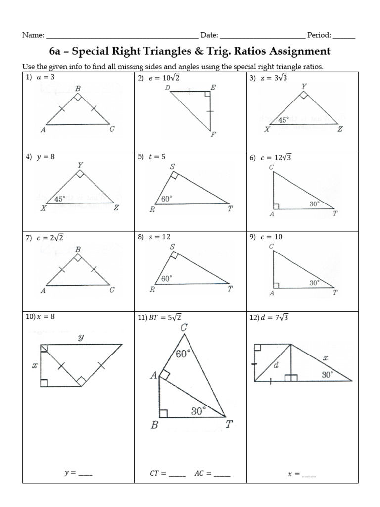 6a+ +Special+Right+Triangles+ +Trigonometric+Ratios+Assignment | PDF