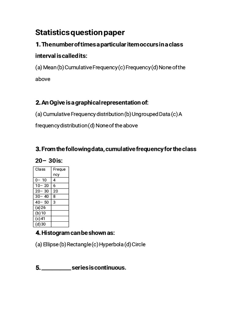 Statistics Question Paper | PDF | Mean | Histogram