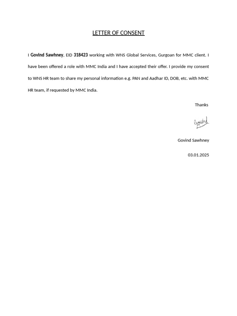 Consent Letter PI | PDF