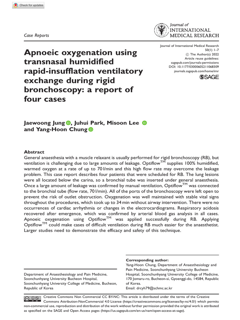 Jung J - Ap Ox Using THRIVE For Rigid Bronchoscopy - J Int Med Res ...