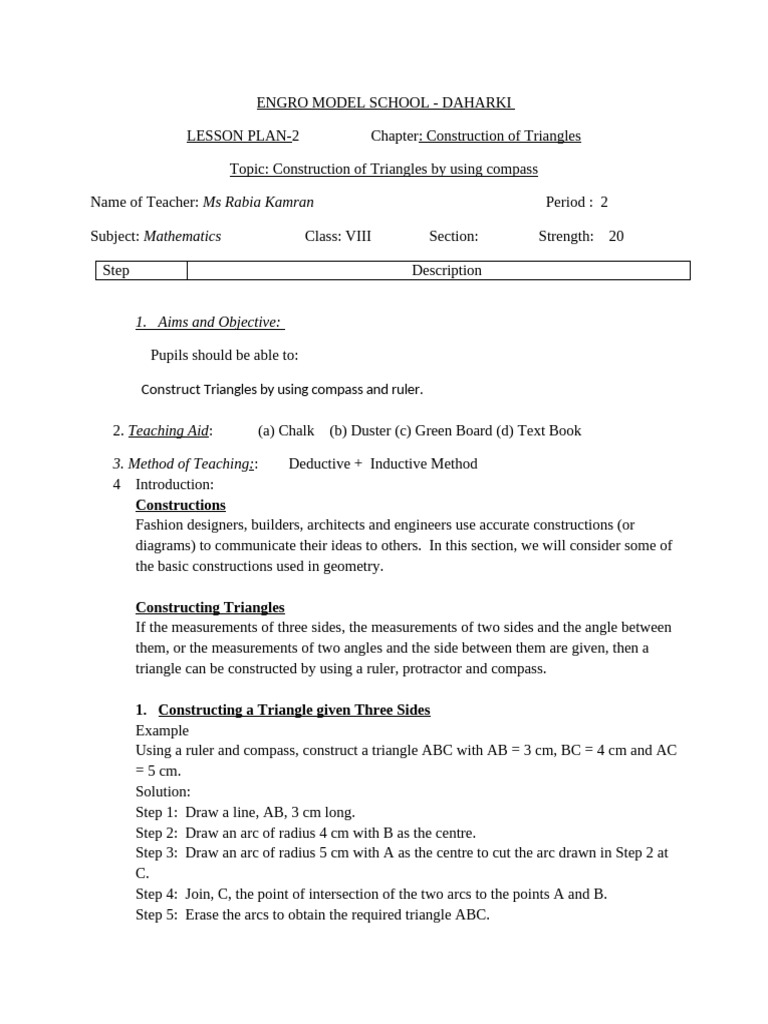 Triangle Construction Lesson Plan | PDF | Triangle | Angle