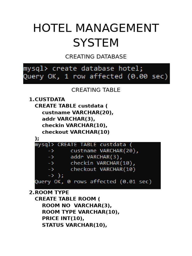 Hotel Management System Database Setup | PDF | Menu | Data Management ...