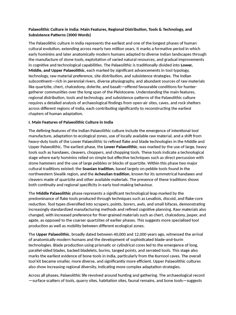 Palaeolithic Culture in India: Features & Tools | PDF | Paleolithic ...