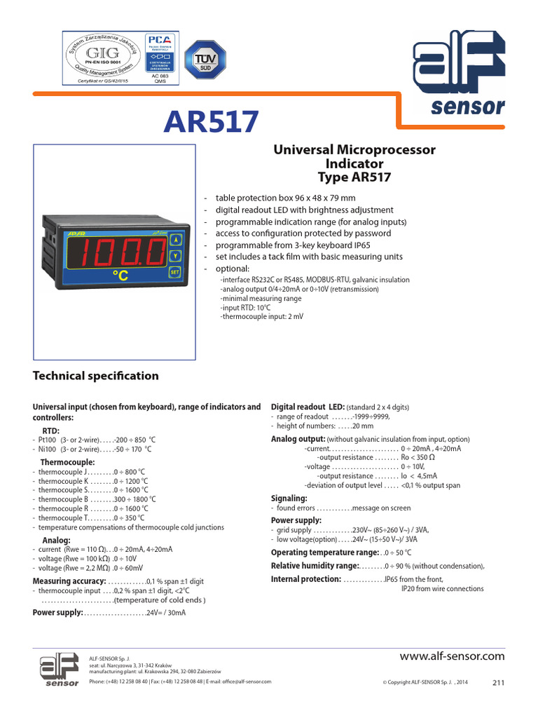 Universal Microprocessor Indicator AR517 | PDF | Information And ...