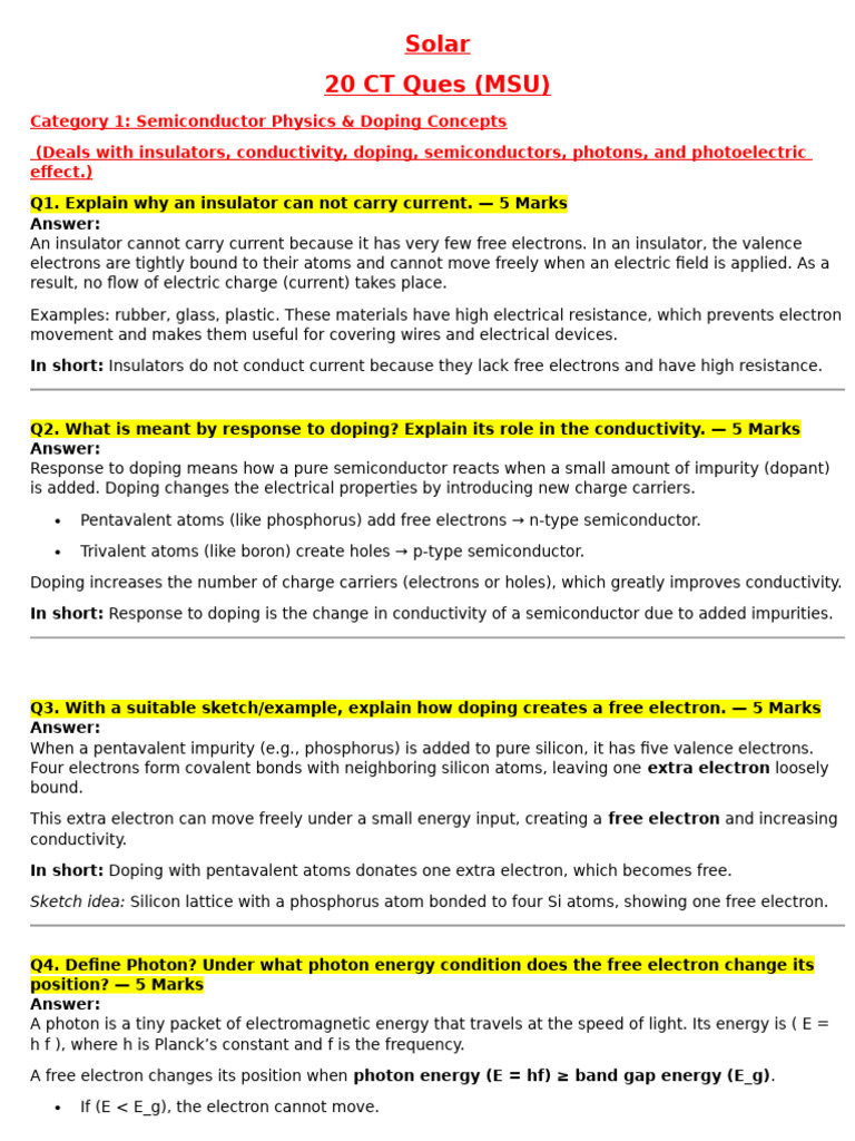 Semiconductor Physics and PV Systems Guide | PDF | Doping ...