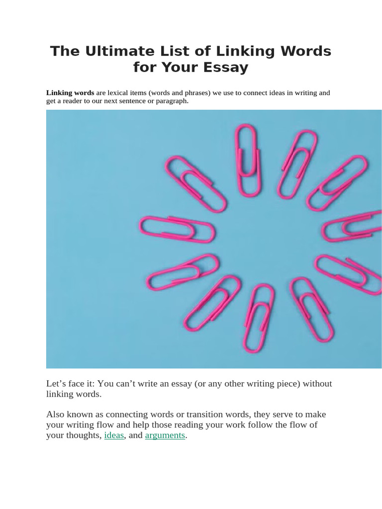 The Ultimate List of Linking Words For Your Essay | PDF | Essays | Word