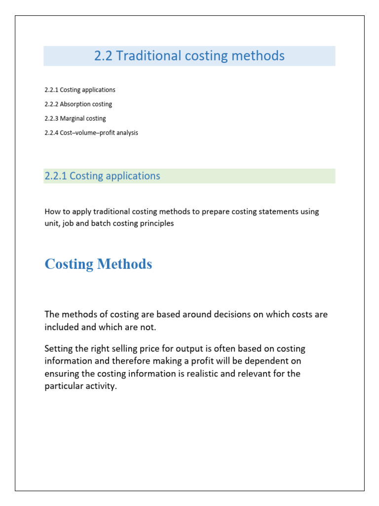 Traditional Costing Methods Explained | PDF | Cost Accounting | Cost Of ...