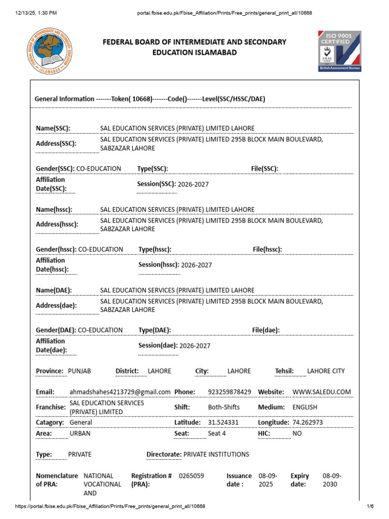 Sal Educational Services (Federal Application) | PDF
