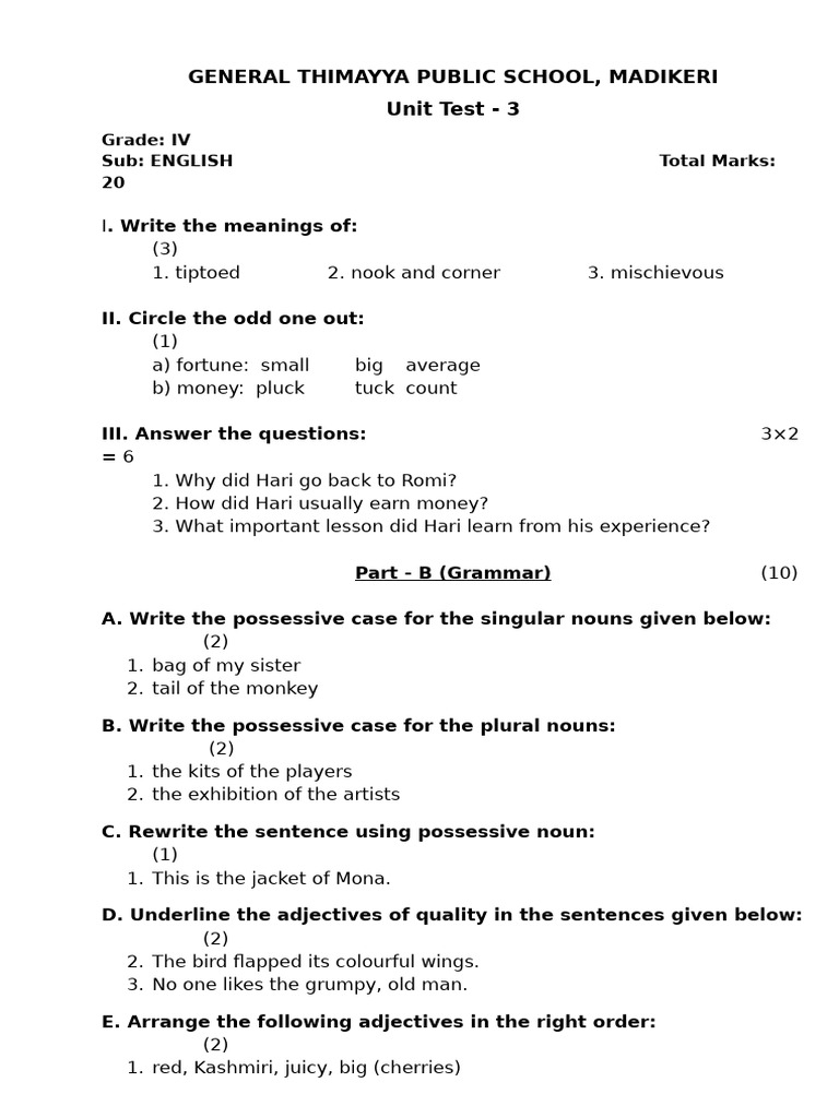 Unit Test - 3 English | PDF