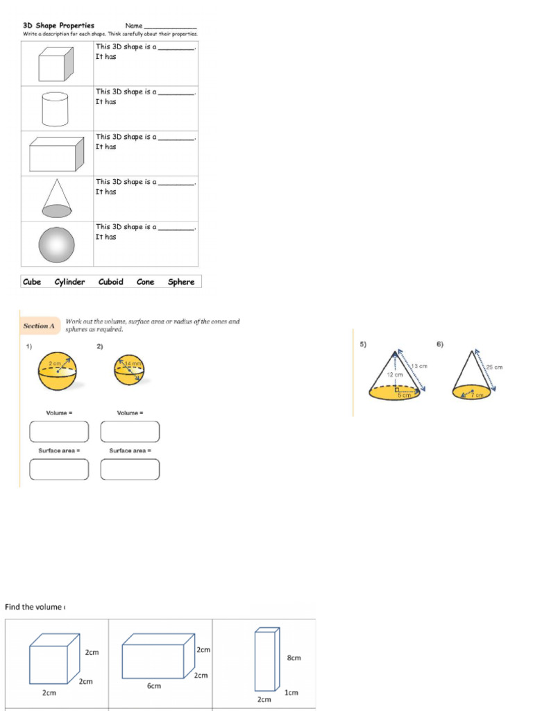 Volume of 3d Shapes | PDF