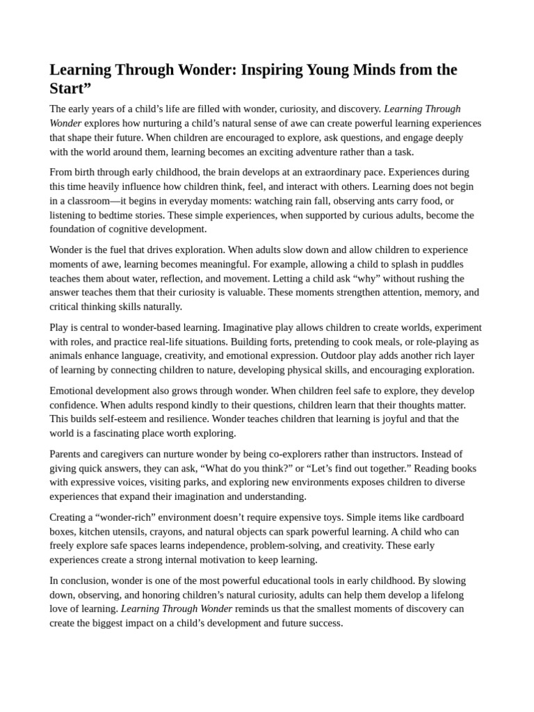 Nurturing Curiosity in Early Childhood | PDF | Learning | Curiosity