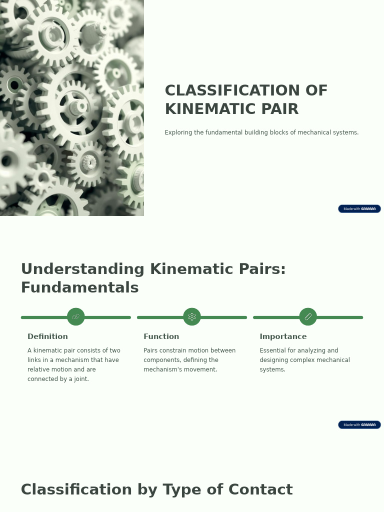 Kinematic Pair Classification Explained | PDF | Kinematics | Machines