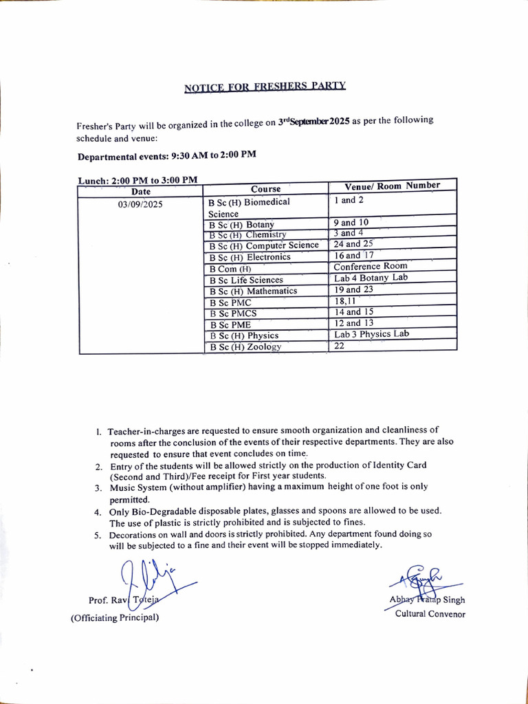 Freshers' Party Schedule 2025 | PDF