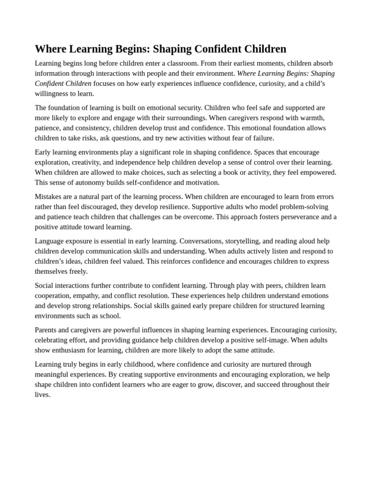 Where Learning Begins Shaping Confident Children | PDF | Learning ...