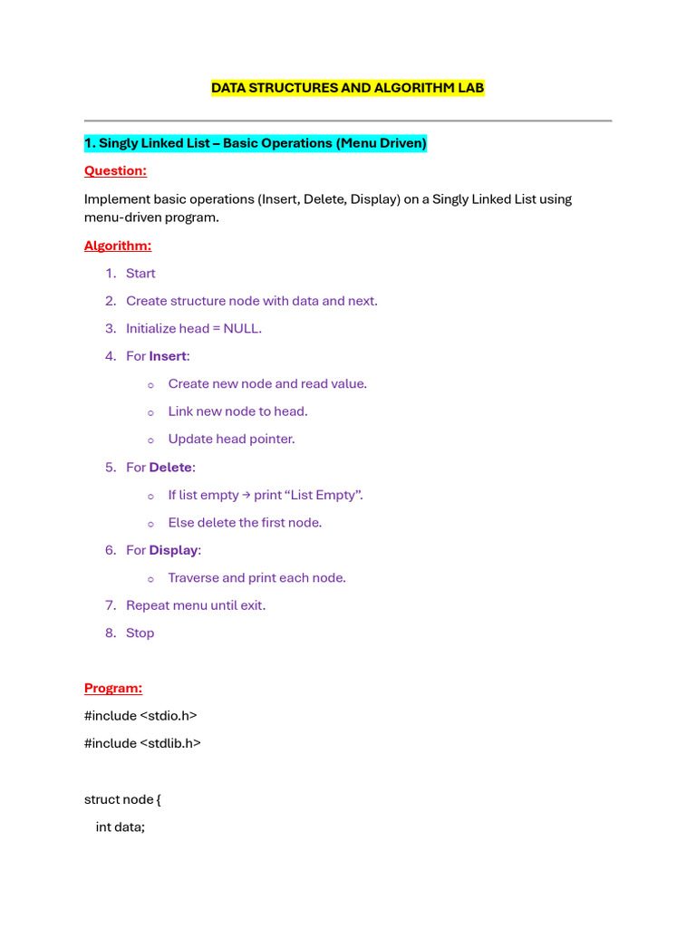 Data Structures and Algorithm Lab | PDF | Queue (Abstract Data Type ...