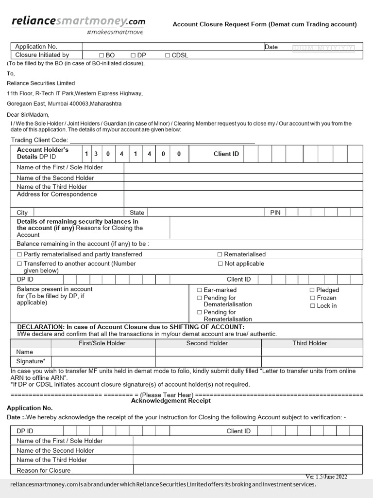 Demat Account Closure Request Form | PDF