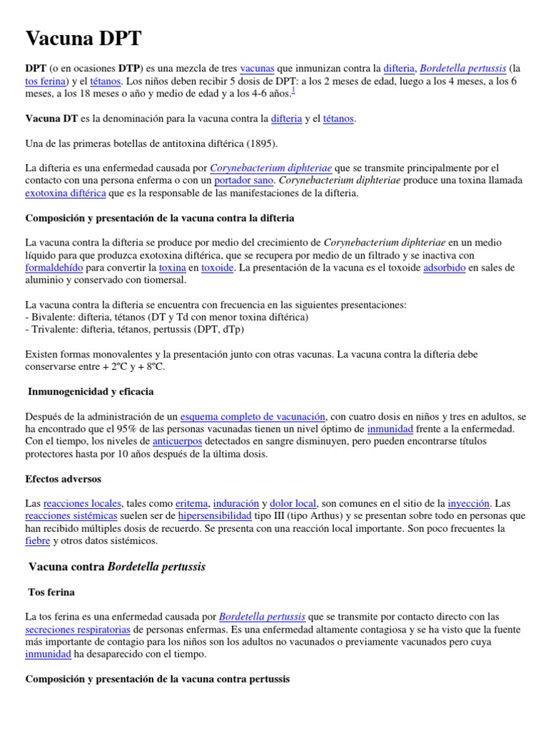 Las vacunas DPT, DT, Td y dTpa: composición, presentaciones e ...