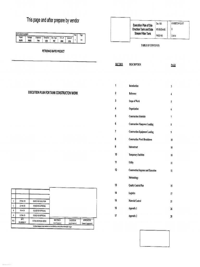 Execution plan for Tank Construction Work | PDF