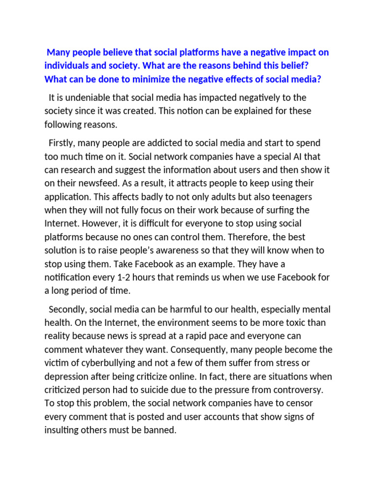 HT - CAS - Negative Impact of Social Platforms | PDF