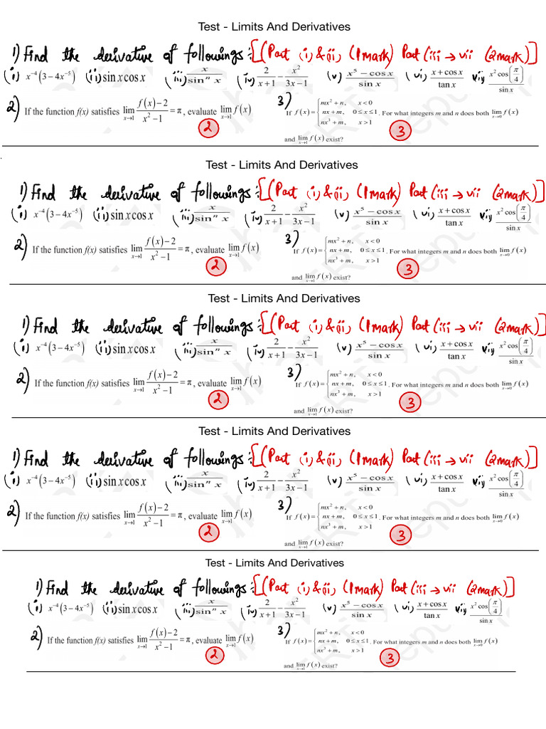 Limits and Derivatives Test Guide | PDF