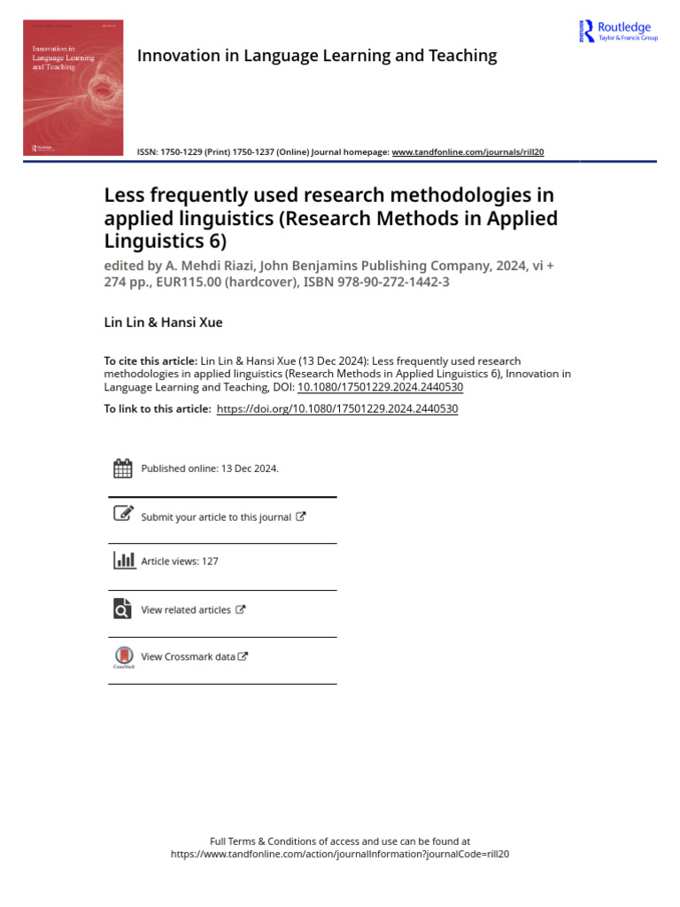 Less Frequently Used Research Methodologies in Applied Linguistics ...