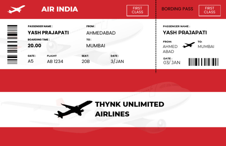 Red and White Minimalist Boarding Pass Ticket | PDF
