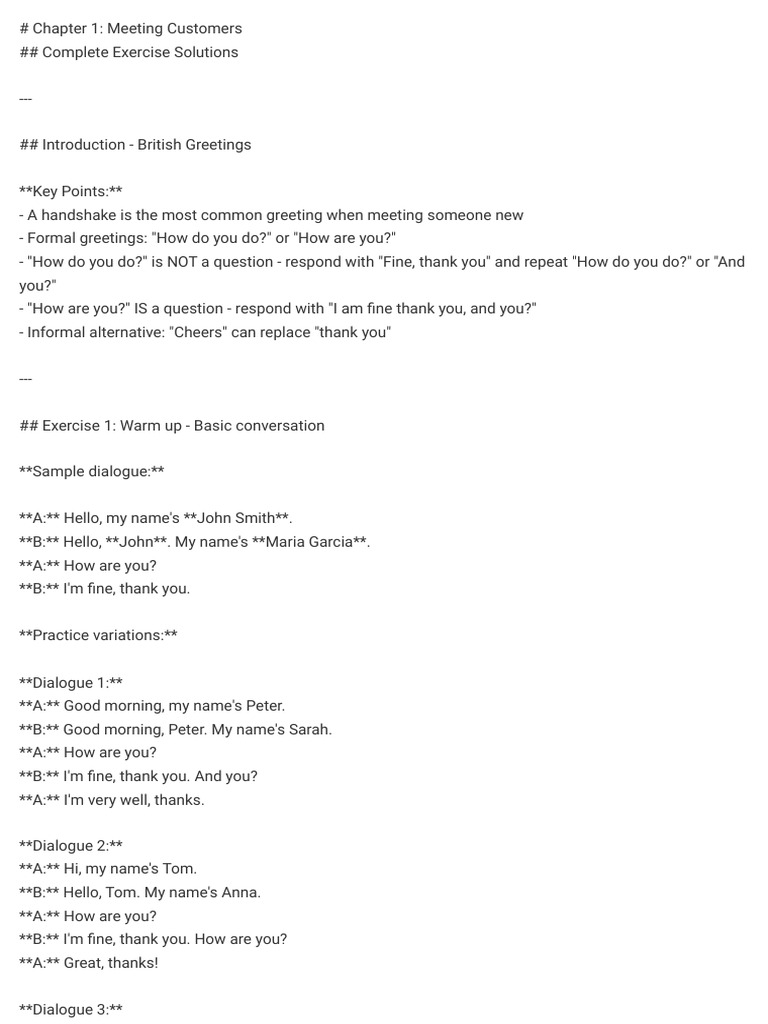 Chapter 1 - Meeting Customers - Complete Solutions | PDF | Linguistics