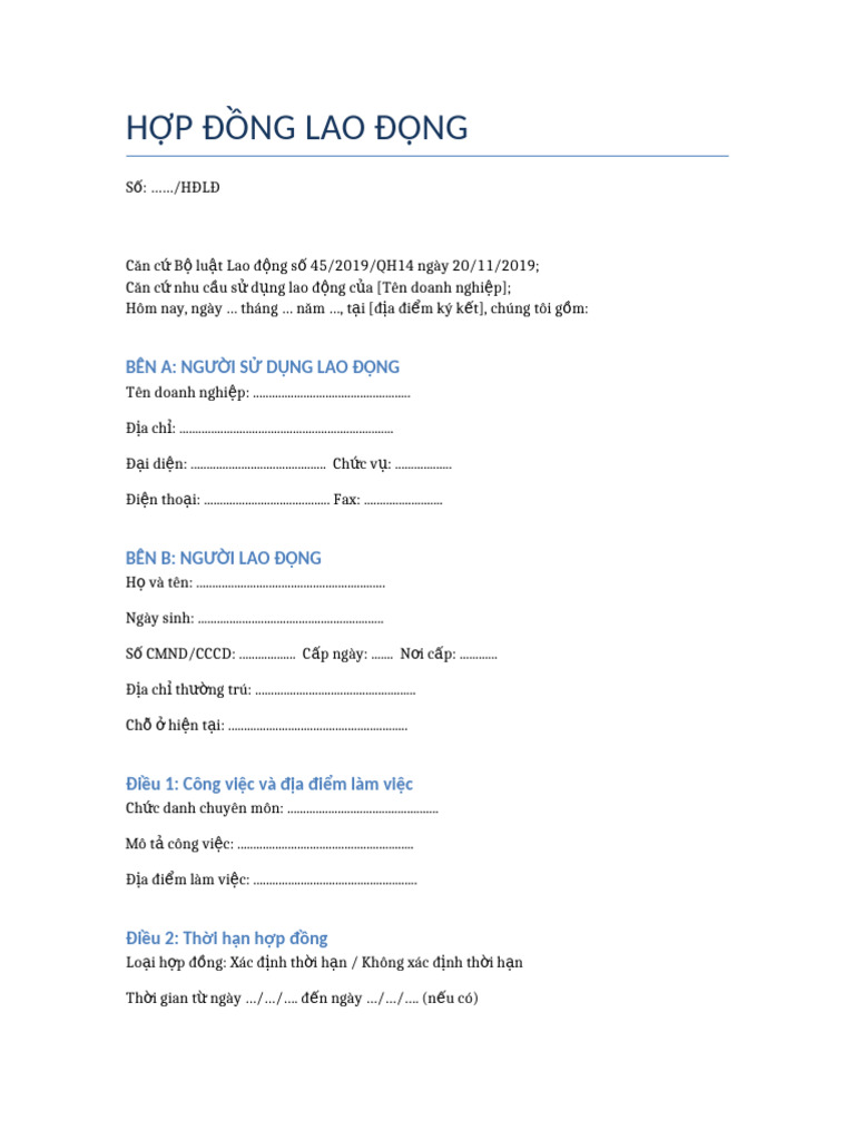 Hop Dong Lao Dong Mau | PDF