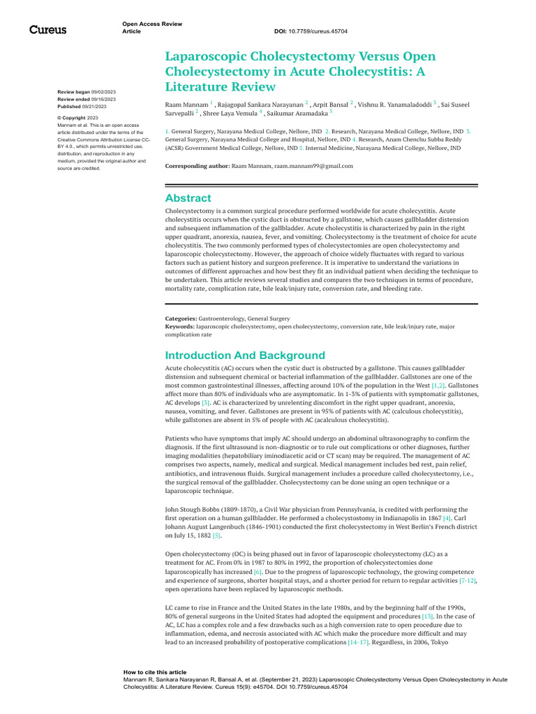 Laparoscopic Cholecystectomy Versus Open Cholecystectomy in Acute ...