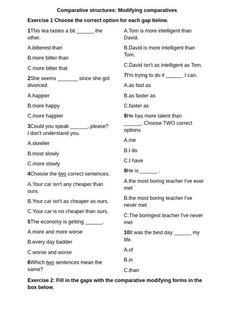 Modifier of Comparatives | PDF