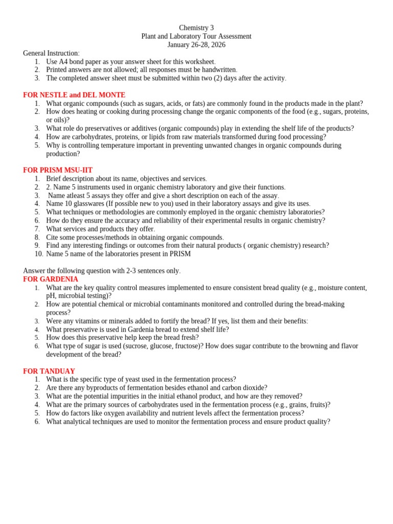 2026_Chemistry-3-ASSESSMENT | PDF | Fermentation | Carbohydrates