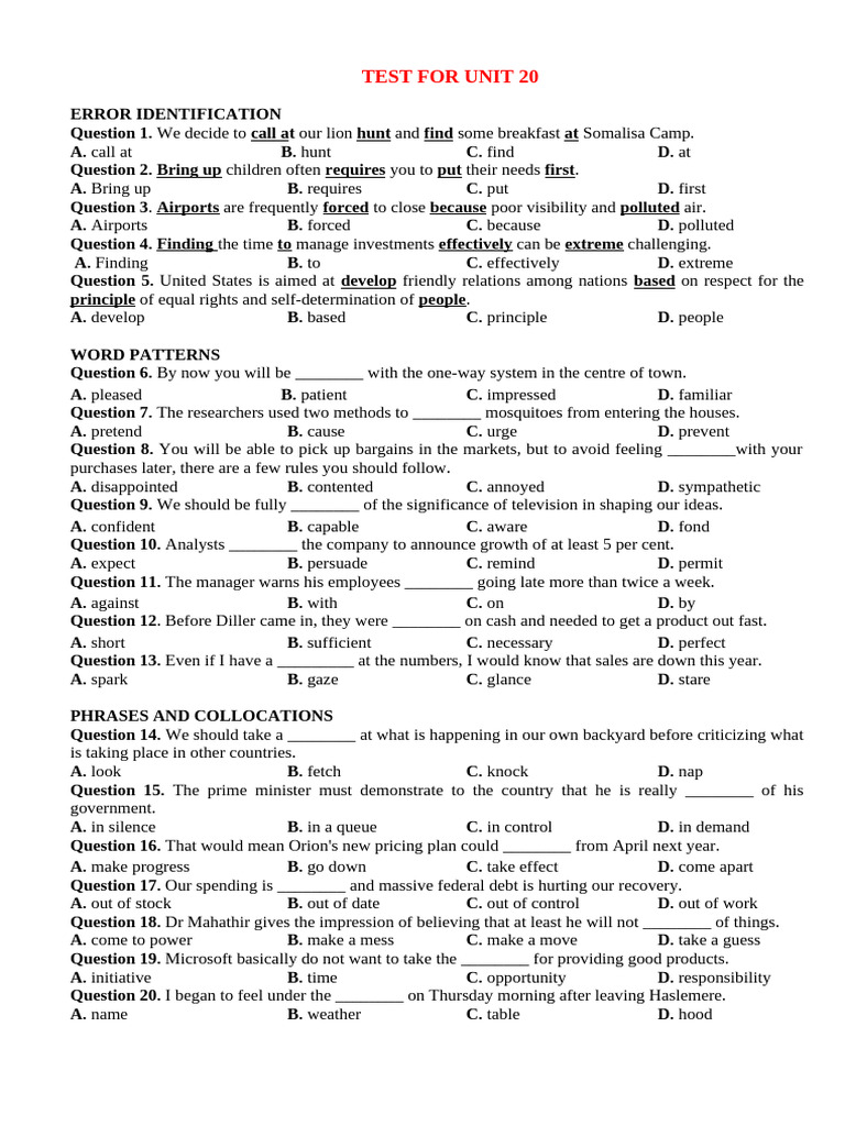 Unit 20 Error Identification Test | PDF