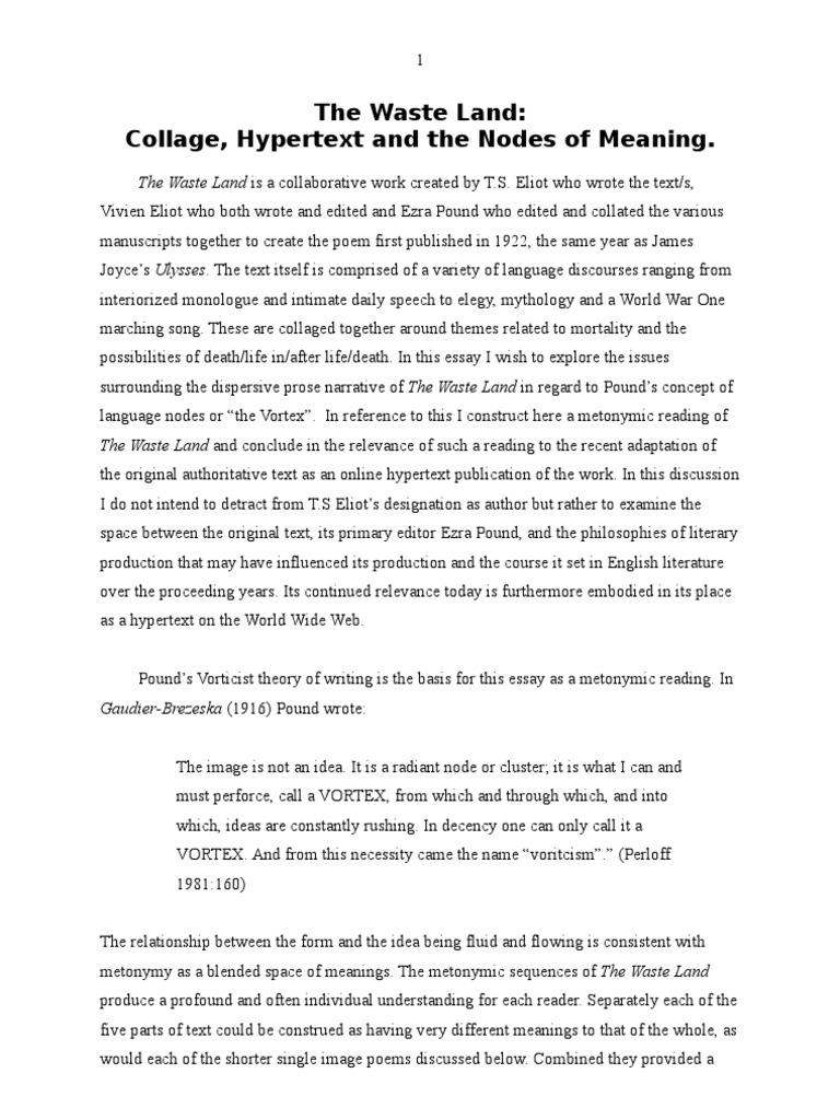 Metonymic Reading of The Waste Land | PDF | T. S. Eliot | Hyperlink