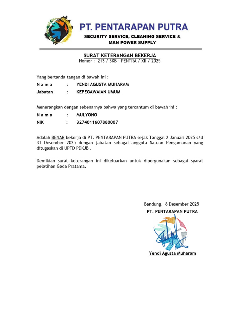 Surat Keterangan Mulyono | PDF