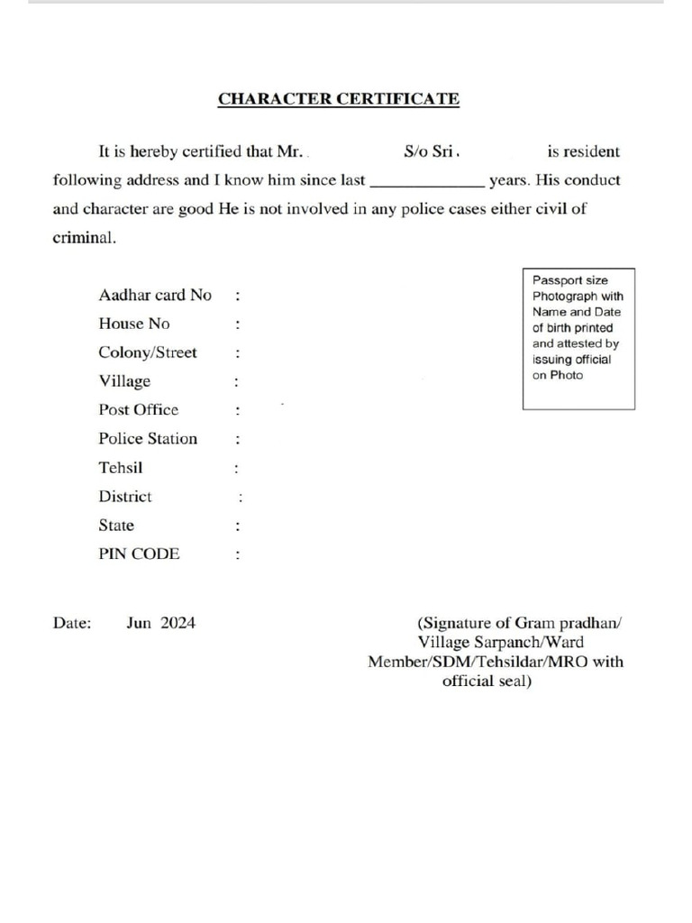 Character Certificate | PDF