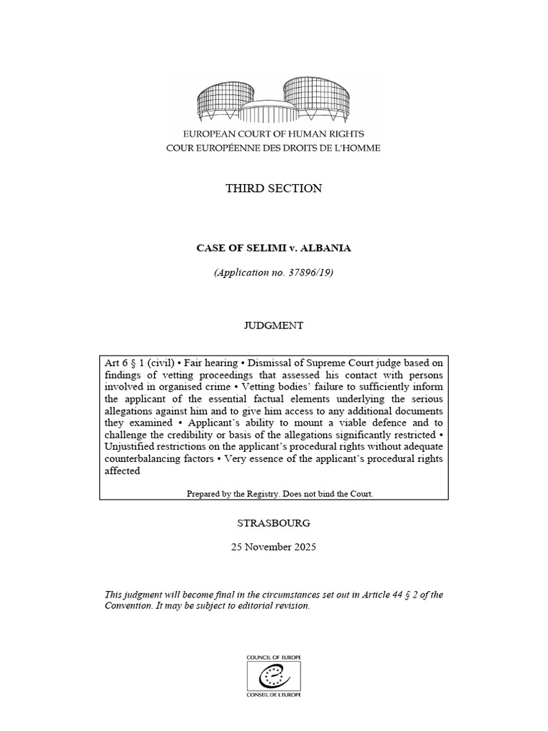 Case of Selimi v. Albania | PDF | Classified Information | Judgment (Law)