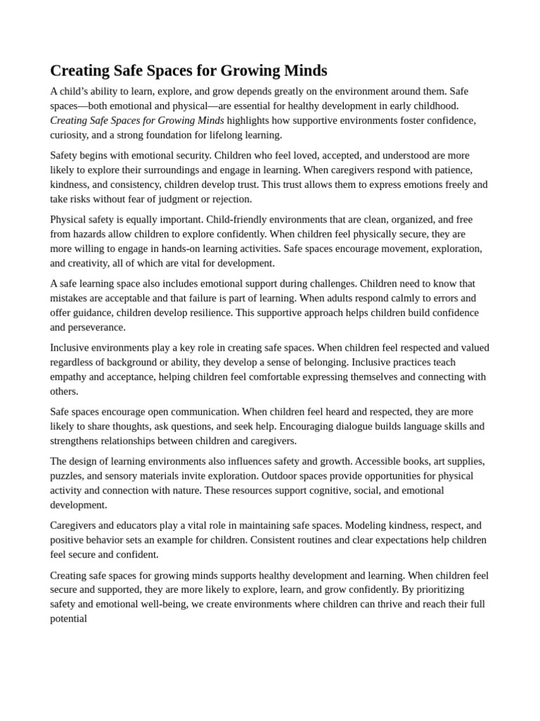 Creating Safe Spaces For Growing Minds | PDF | Psychological Resilience ...