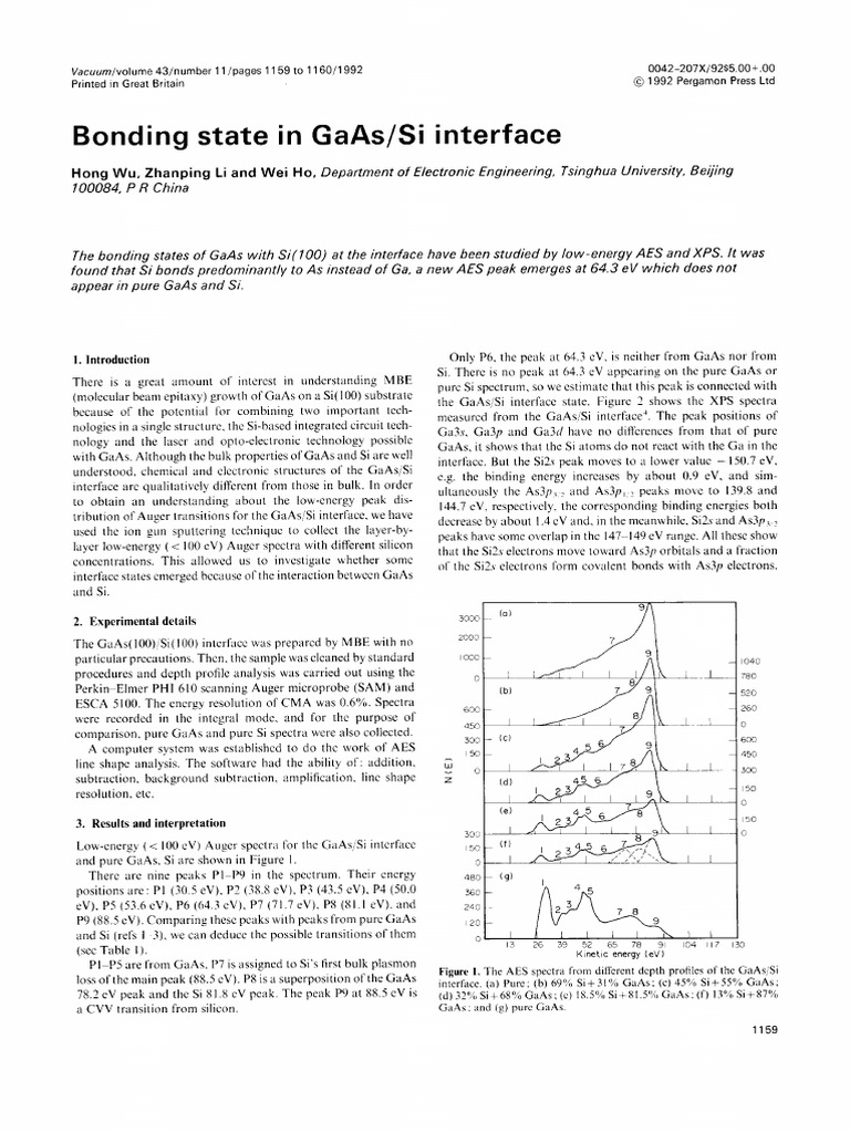 1992 Bonding State in GaAs-Si Interface | PDF | Gallium Arsenide | X ...