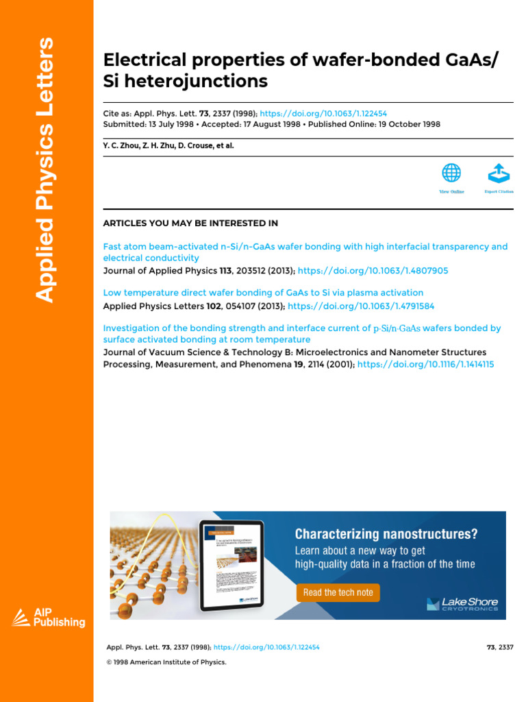 Electrical Properties of GaAs/Si Heterojunctions | PDF | Gallium ...