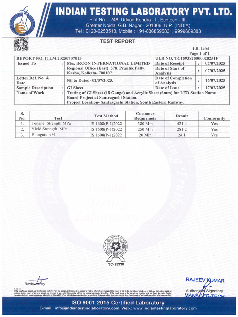 Indian Test House Reports | PDF