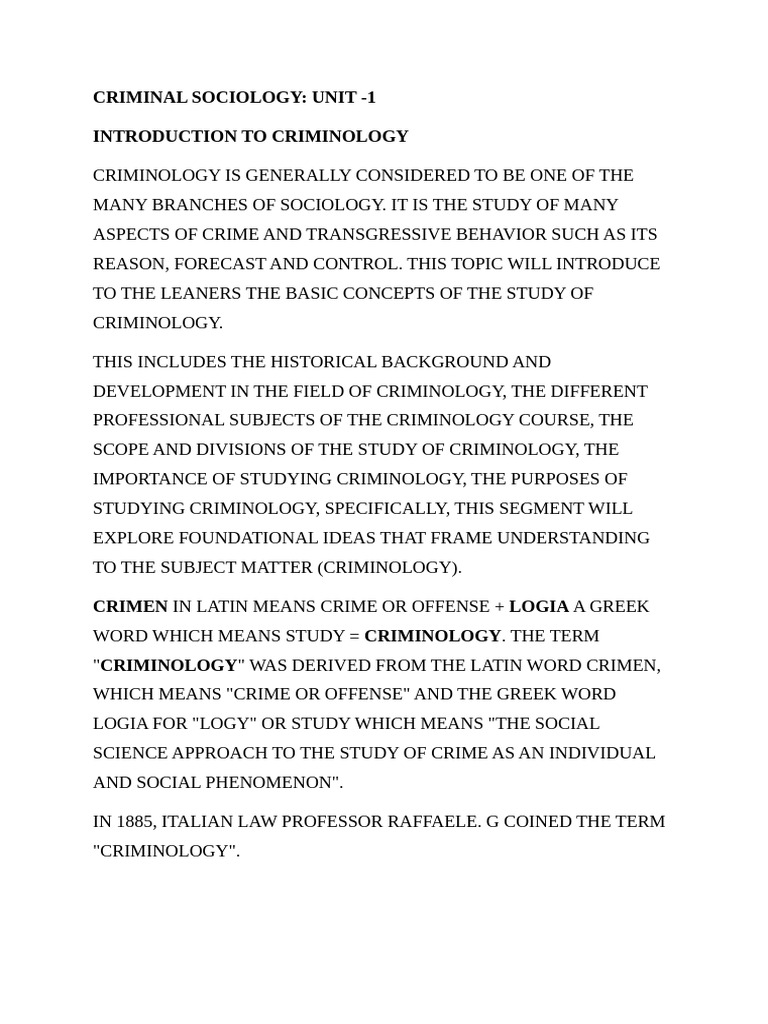 Criminal Sociology UNIT - 1 UNIT-2 | PDF | Crime & Violence | Crimes