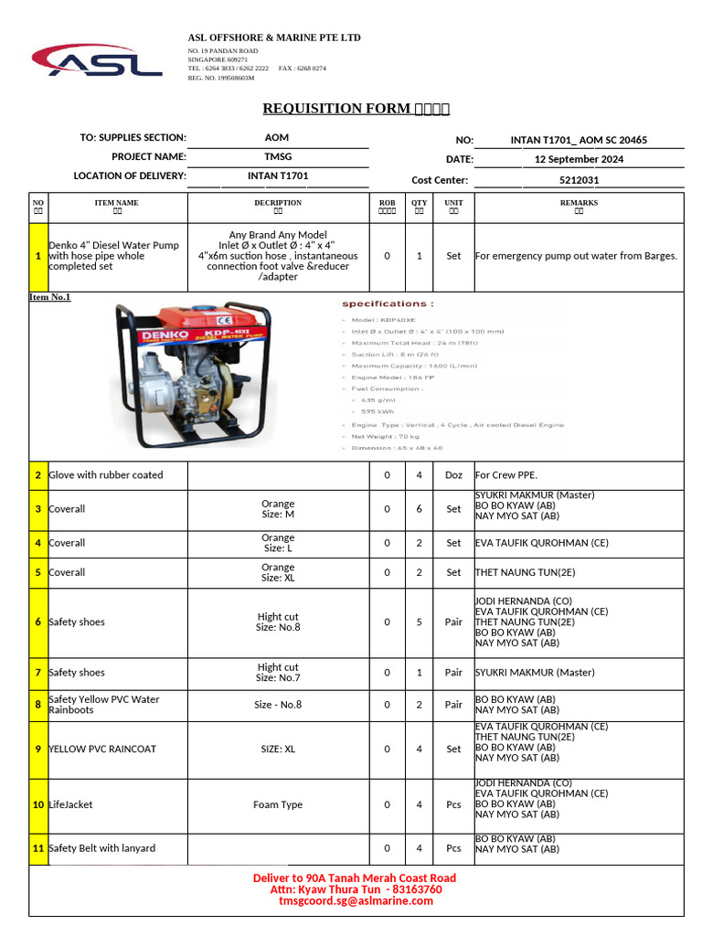 ASL Marine Supplies Requisition Form | PDF | Mechanical Engineering
