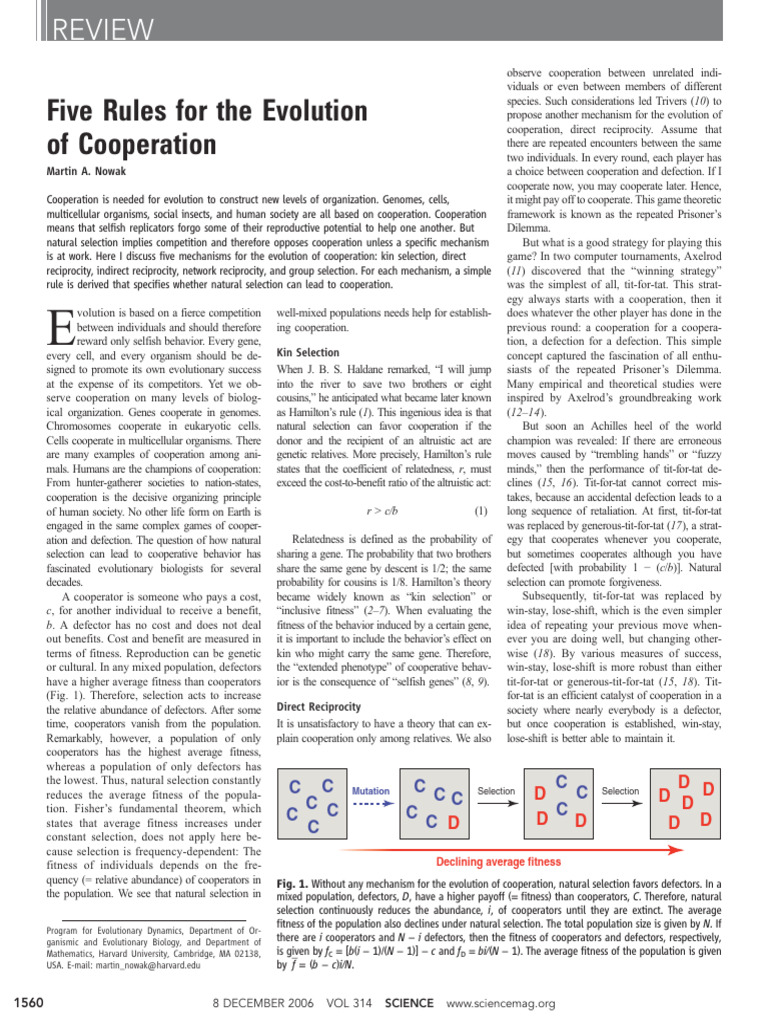 Five Mechanisms for Cooperation Evolution | PDF | Cooperation | Natural ...
