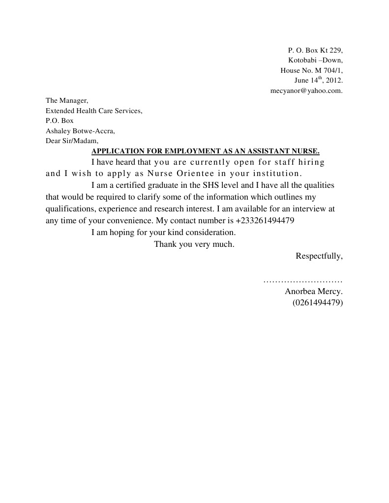 Assistant Nurse Job Application | PDF