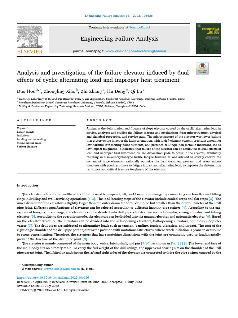 Analysis and Investigation of The Failure Elevator Induced by Dual ...