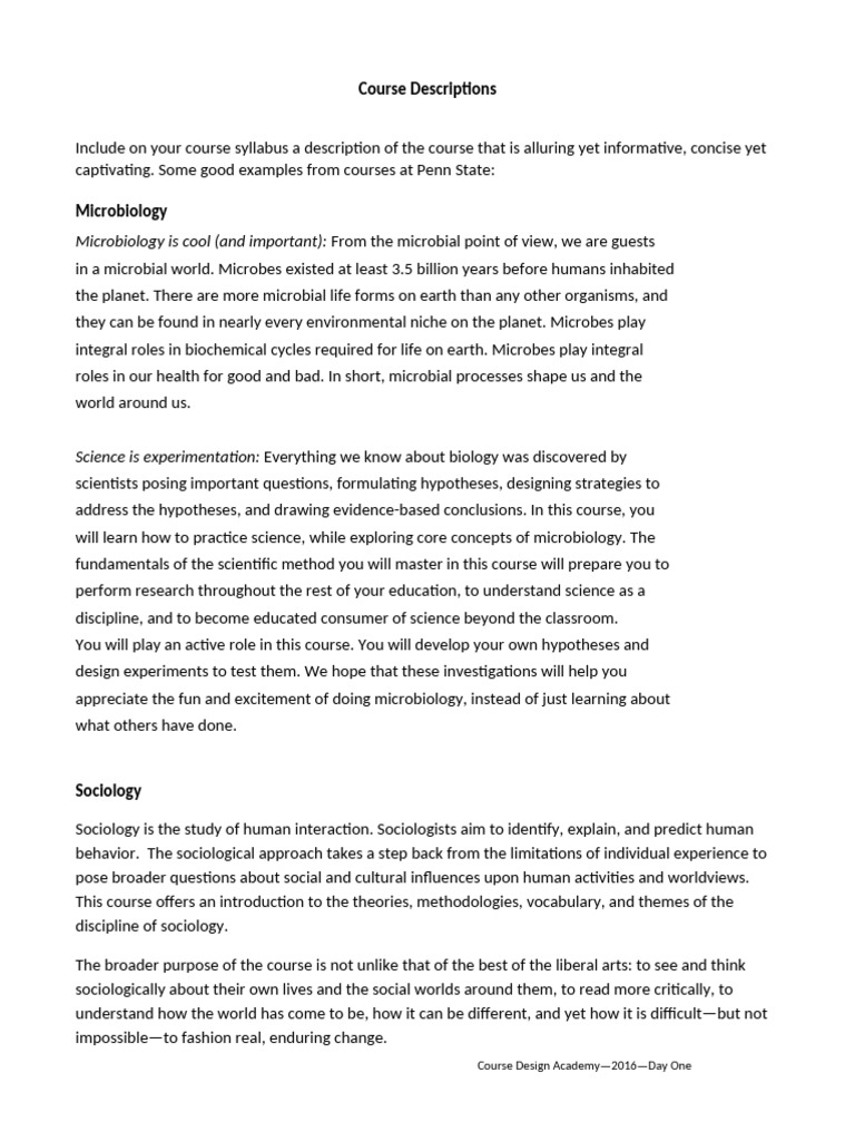 Course Descriptions Examples | PDF | Science | Marketing