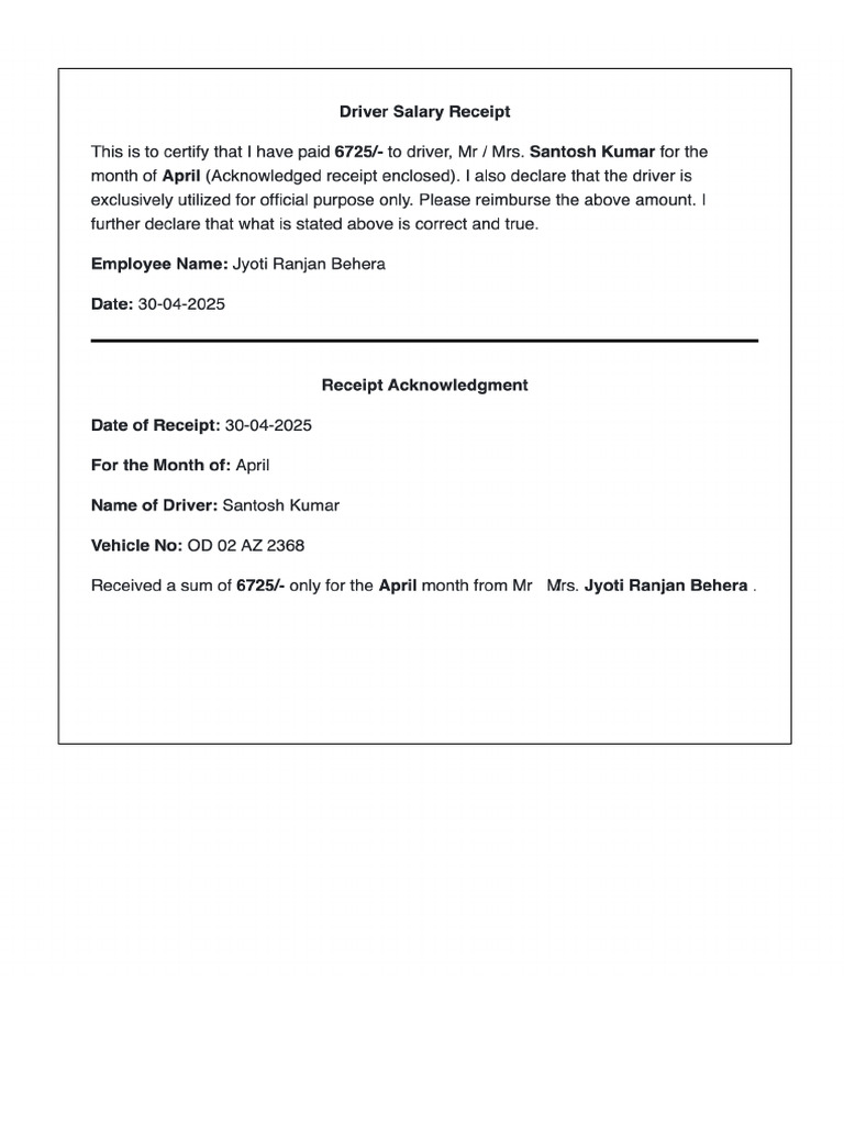 Driver Salary Slip (Freeforonline - Com) | PDF