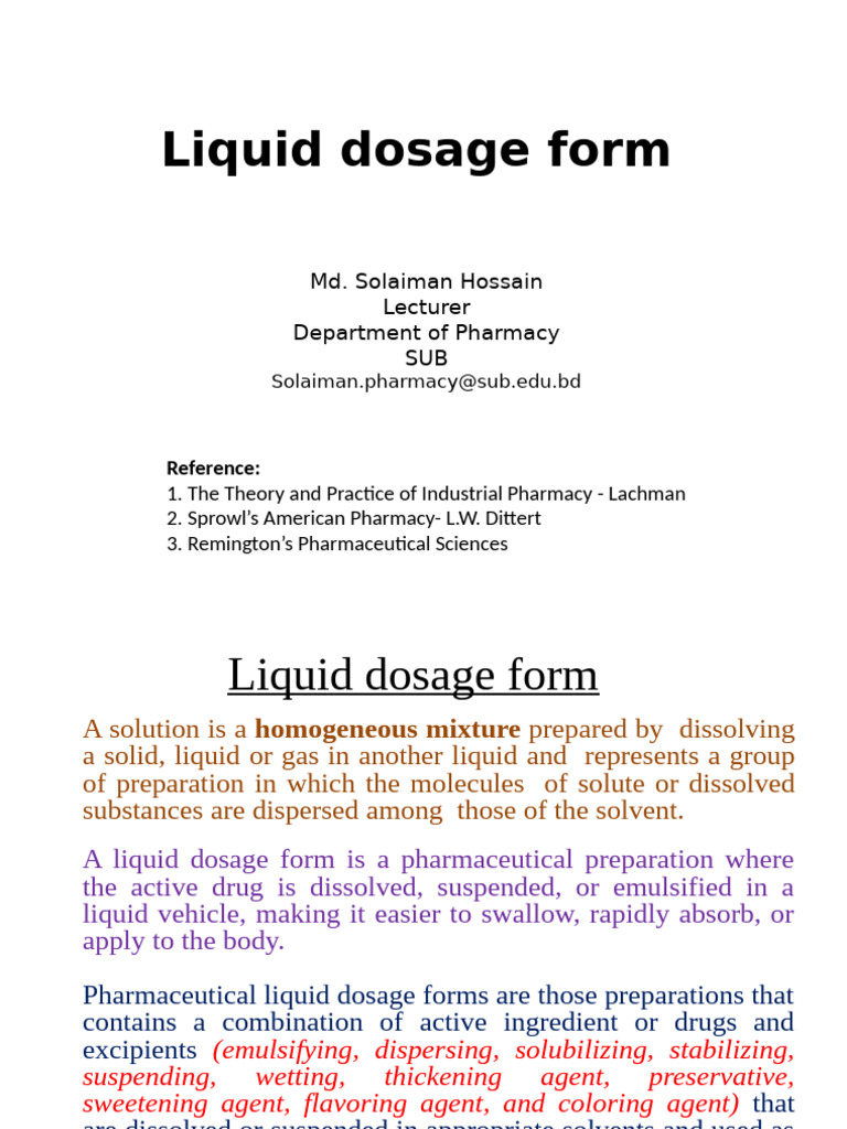 Overview of Liquid Dosage Forms in Pharmacy | PDF | Solubility ...