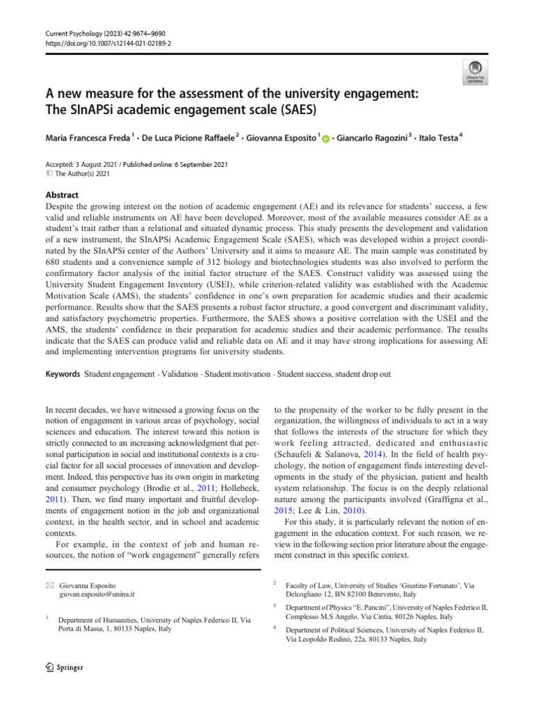 A New Measure For The Assessment of The University Engagement | PDF ...